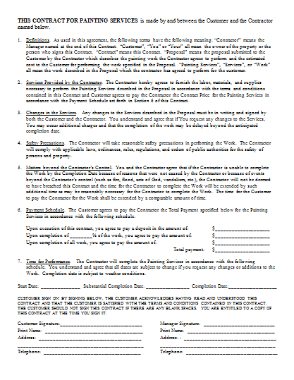 Free Painting Contract Template CorkCRM